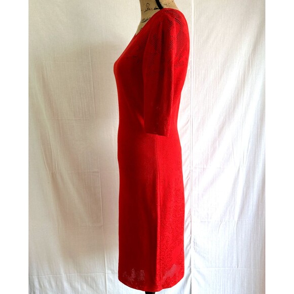St. John | Dresses | St John Red Knit Sheath Dress Size Crew Neck Elbow ...